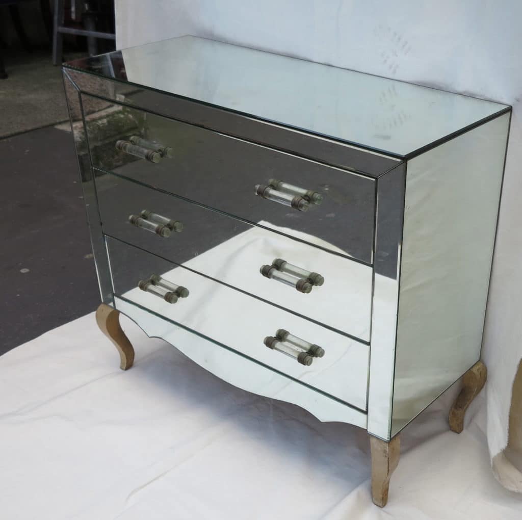 Commode art deco miroir 3 tiroirs 6 poignées verre | abcpascal antiquites